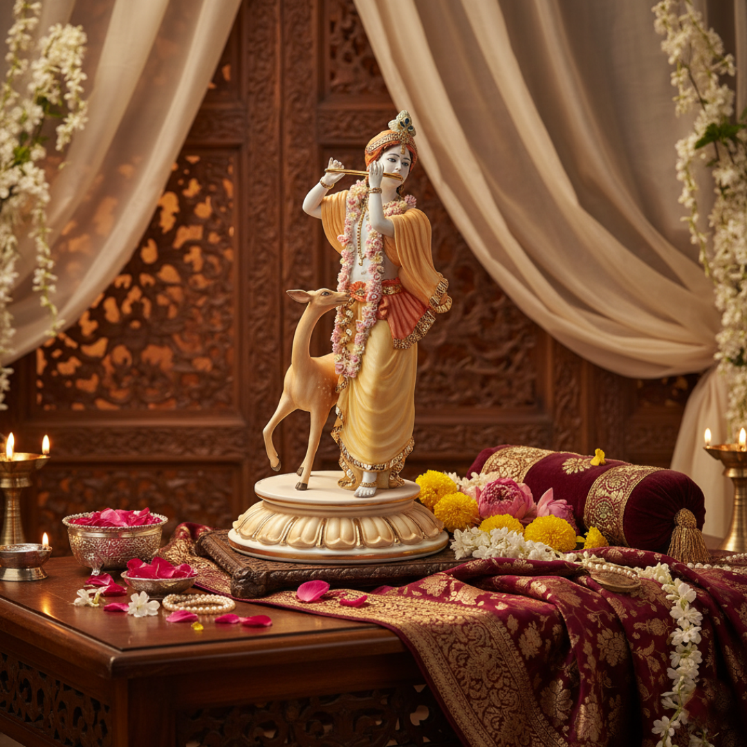 Krishna With Deer Porc- Colored